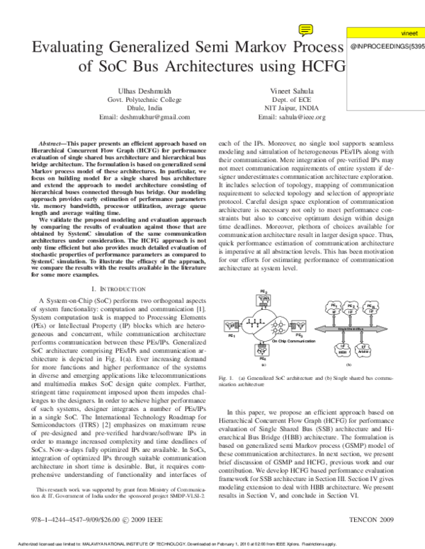 (PDF) Evaluating generalized semi Markov process model of SoC bus architectures using HCFG