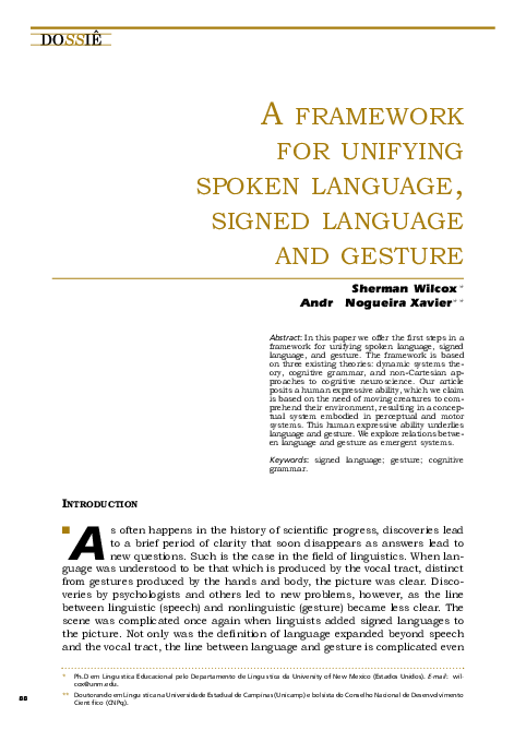(PDF) A framework for unifying spoken language, signed language, and gesture