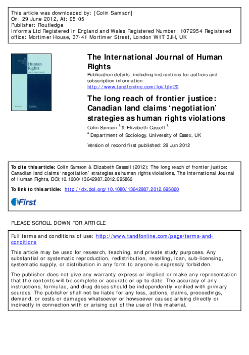 (PDF) The long reach of frontier justice: Canadian land claims ...