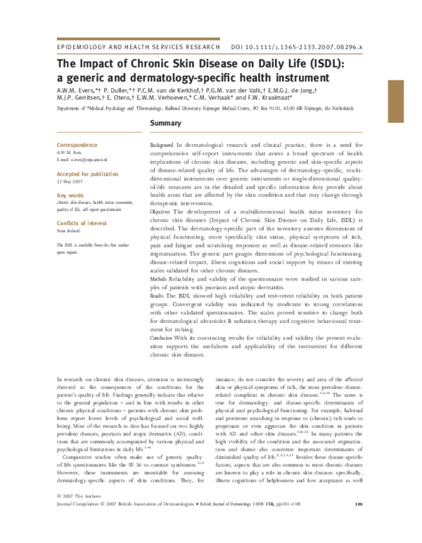 (PDF) The Impact of Chronic Skin Disease on Daily Life (ISDL): a ...