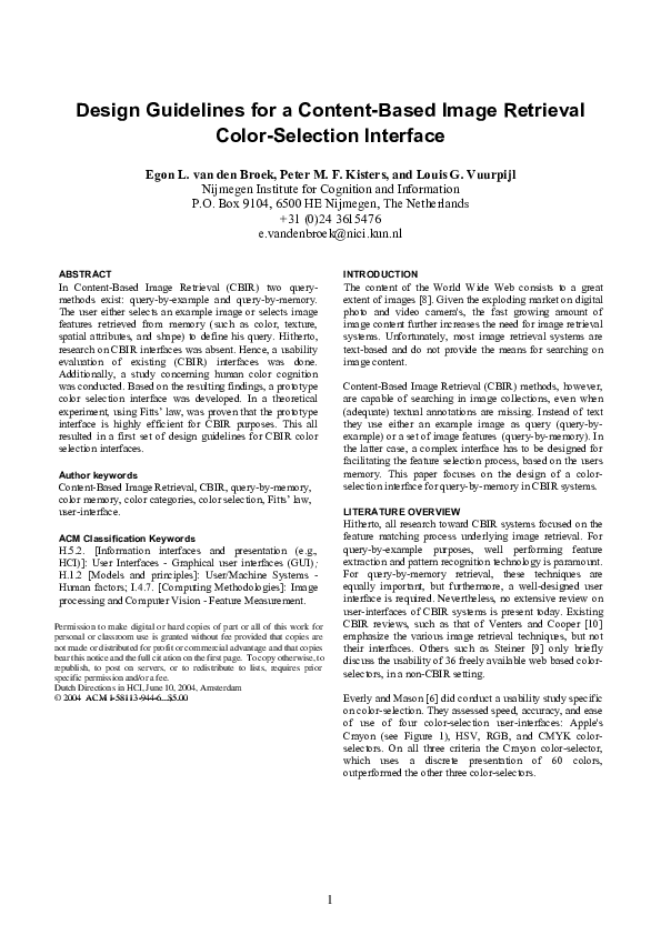 Pdf Design Guidelines For A Content Based Image Retrieval Color Selection Interface