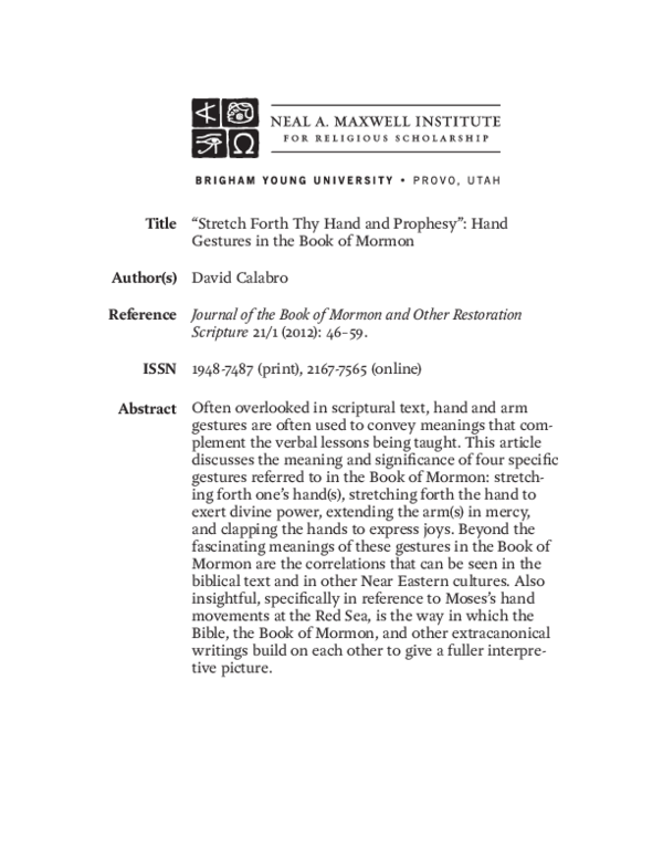 (PDF) Stretch Forth Thy Hand and Prophesy: Hand Gestures in the Book of ...
