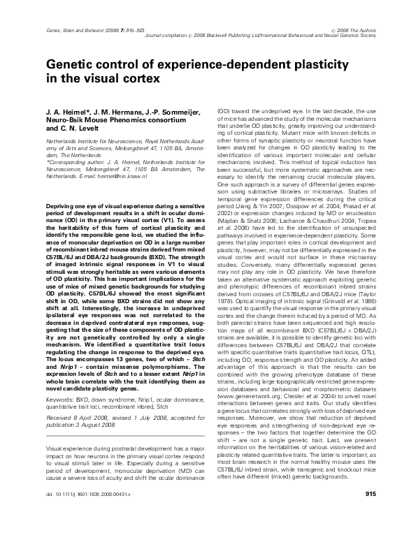 (PDF) Genetic control of experience-dependent plasticity in the visual ...