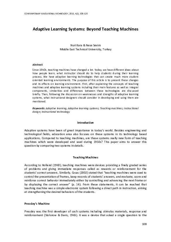 (PDF) Adaptive Learning Systems: Beyond Teaching Machines