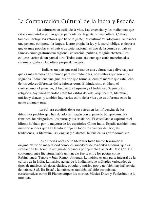 (DOC) La Comparación Cultural de India y España.