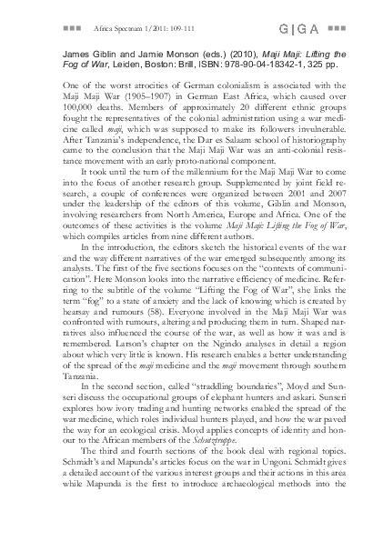 (PDF) Review: James Giblin and Jamie Monson (eds.), Maji Maji: Lifting ...
