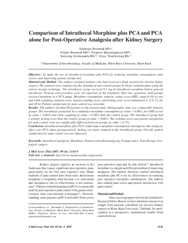 (PDF) Comparison of Intrathecal Morphine plus PCA and PCA alone for ...
