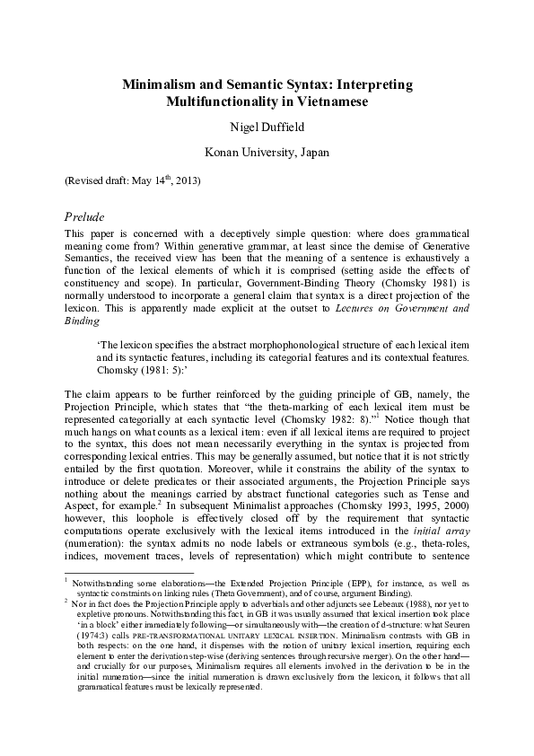 Pdf Minimalism And Semantic Syntax Interpreting Multifunctionality