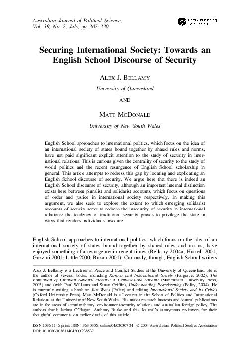 (PDF) with Alex Bellamy, 'Securing international society: towards an ...