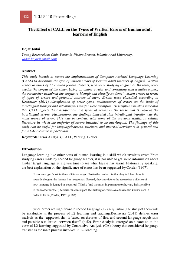 (PDF) CALL's Impact on Written Errors in Persian Learners