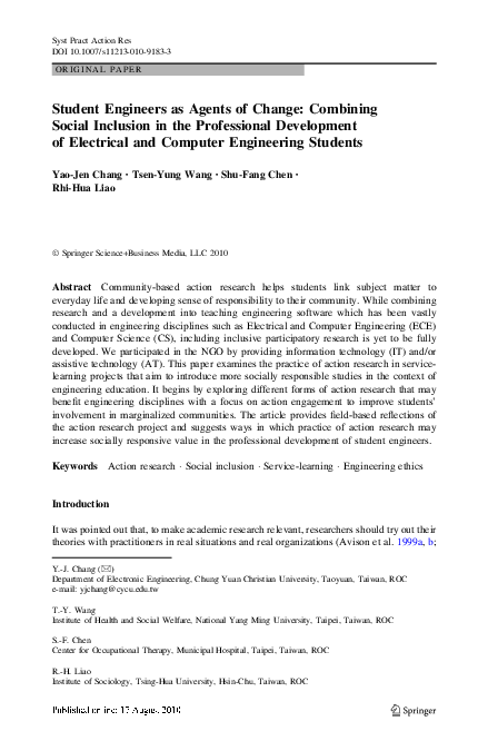 (PDF) Student Engineers as Agents of Change: Combining Social Inclusion ...