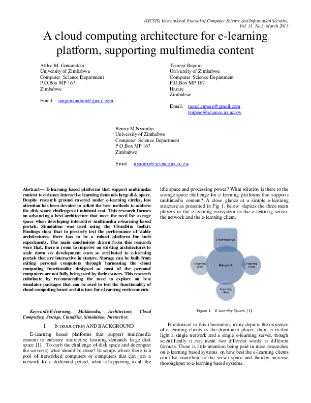 (PDF) A Cloud Computing Architecture for E-learning Platform ...