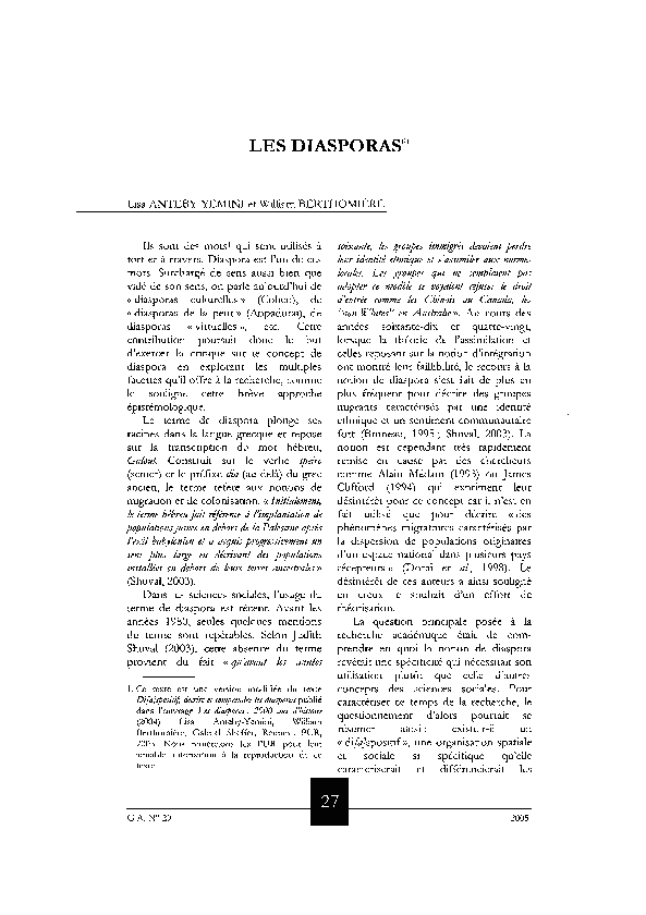 (PDF) Les diasporas (co-rédigé avec Lisa Anteby-Yemini) (2005)