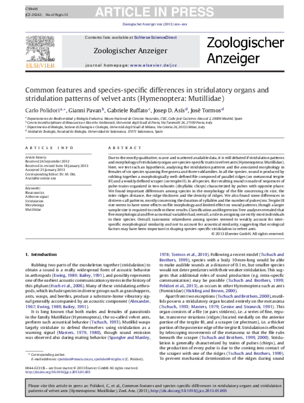 (PDF) Common features and species-specific differences in stridulatory ...