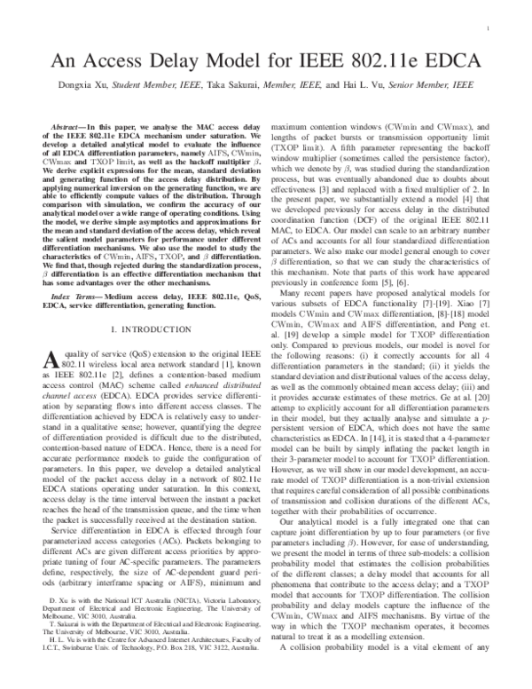 (PDF) An Access Delay Model for IEEE 802.11e EDCA