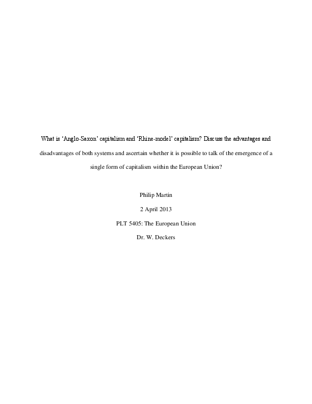 (DOC) Anglo-Saxon versus Rhenish model capitalism: As different as land ...