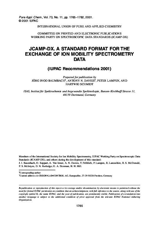 (PDF) JCAMP-DX. A STANDARD FORMAT FOR THE EXCHANGE OF ION MOBILITY ...