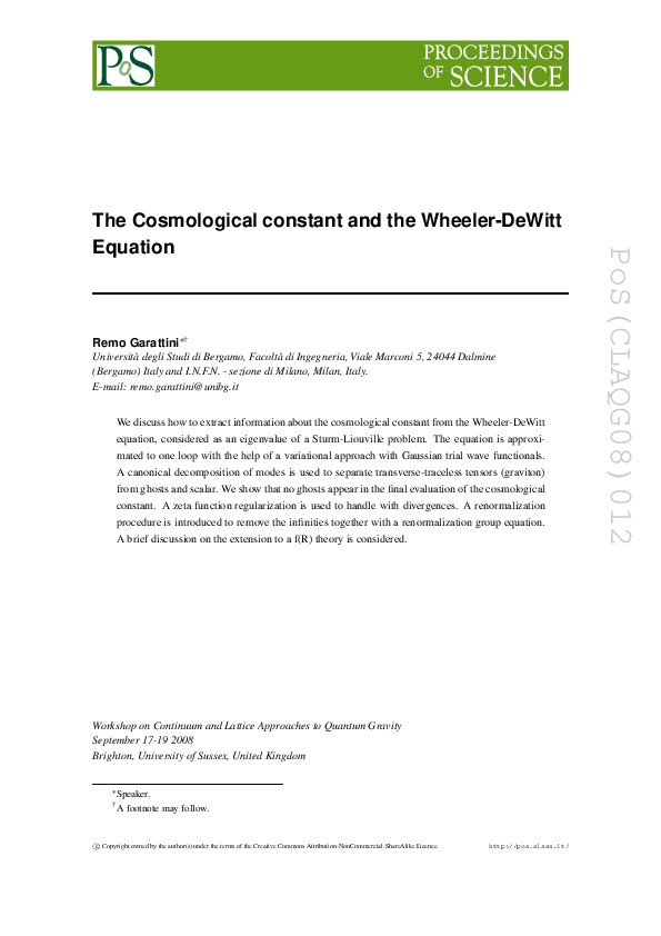 (PDF) The Cosmological constant and the Wheeler-DeWitt Equation