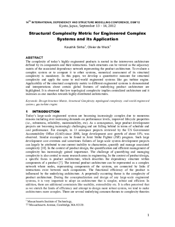 (PDF) Structural Complexity Metric for Engineered Complex Systems and its Application