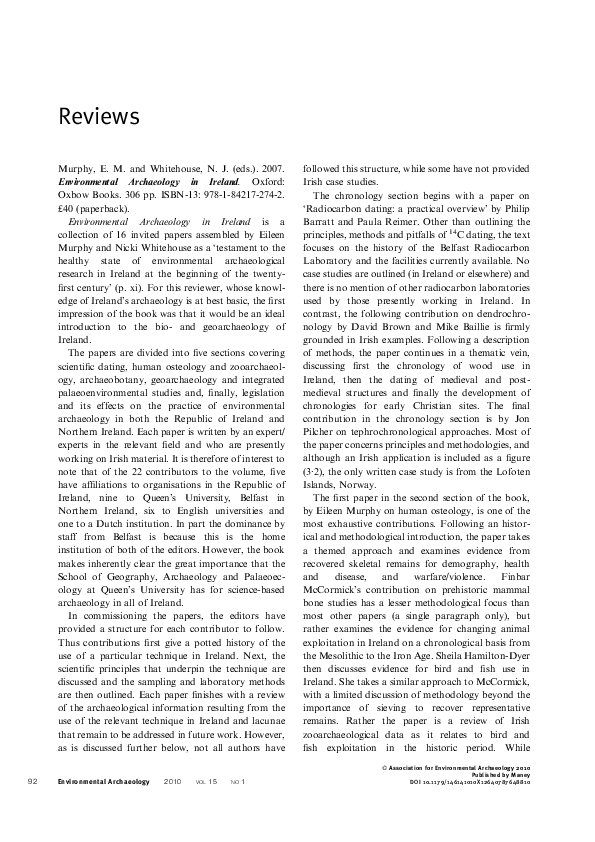(PDF) Book Review: Roberts 2009 Human Remains in Archaeology: A Handbook