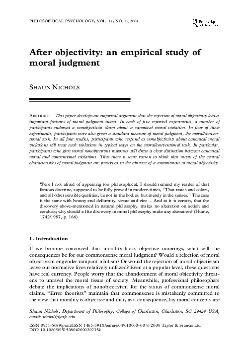 (PDF) After objectivity: an empirical study of moral judgment