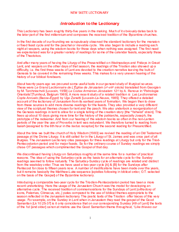 (PDF) LECTIONARY USED BY NEW SKETE MONASTERY, [OCA], CAMBRIDGE NY