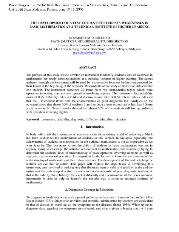 (PDF) THE DEVELOPMENT OF A TEST TO IDENTIFY STUDENTS'WEAKNESSES IN ...