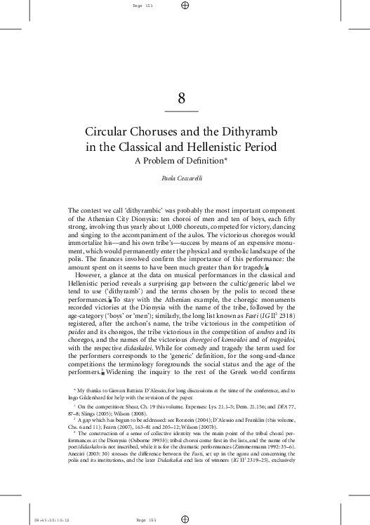 Circular choruses and the dithyramb in the Hellenistic period – a ...