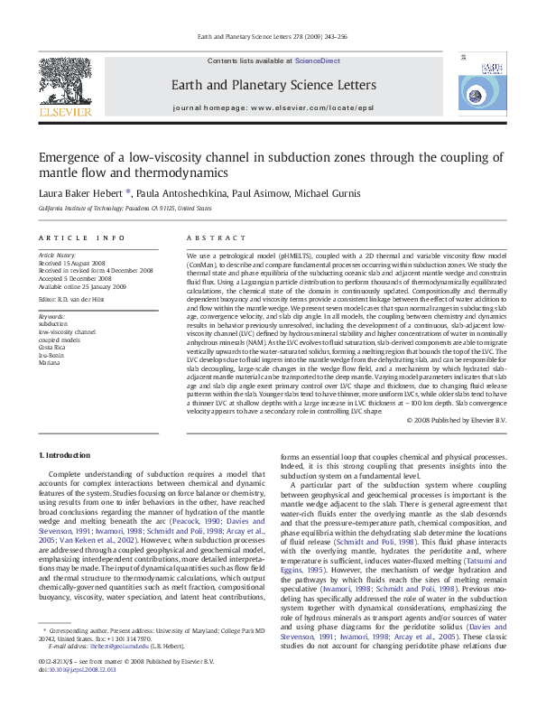 (PDF) Emergence of a low-viscosity channel in subduction zones through ...
