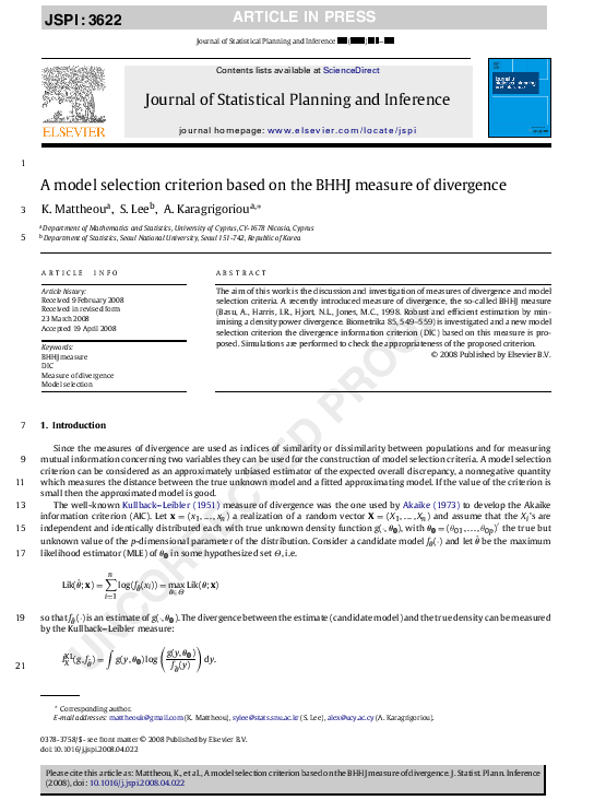 (PDF) A model selection criterion based on the BHHJ measure of divergence