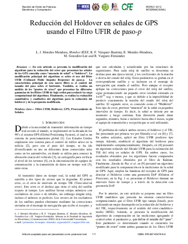 (PDF) Reducción del Holdover en señales de GPS usando el Filtro UFIR de ...