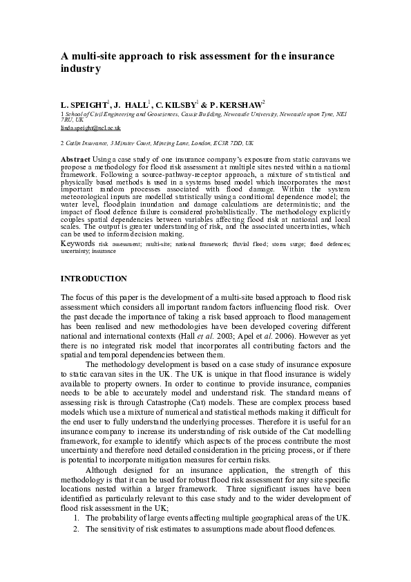 (PDF) A multi-site approach to risk assessment for the insurance industry