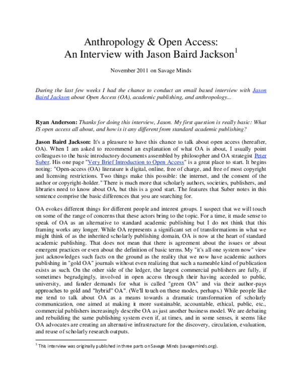 (PDF) Anthropology & Open Access: An Interview with Jason Baird Jackson