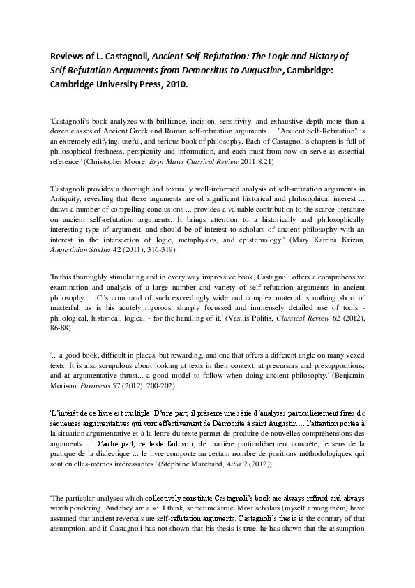 (PDF) Luca Castagnoli, Ancient Self-Refutation: The Logic and History ...