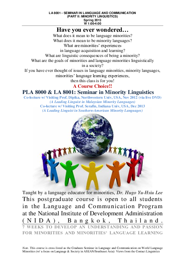 (PDF) Sample Syllabus of Graduate Seminar in Minority Language and ...