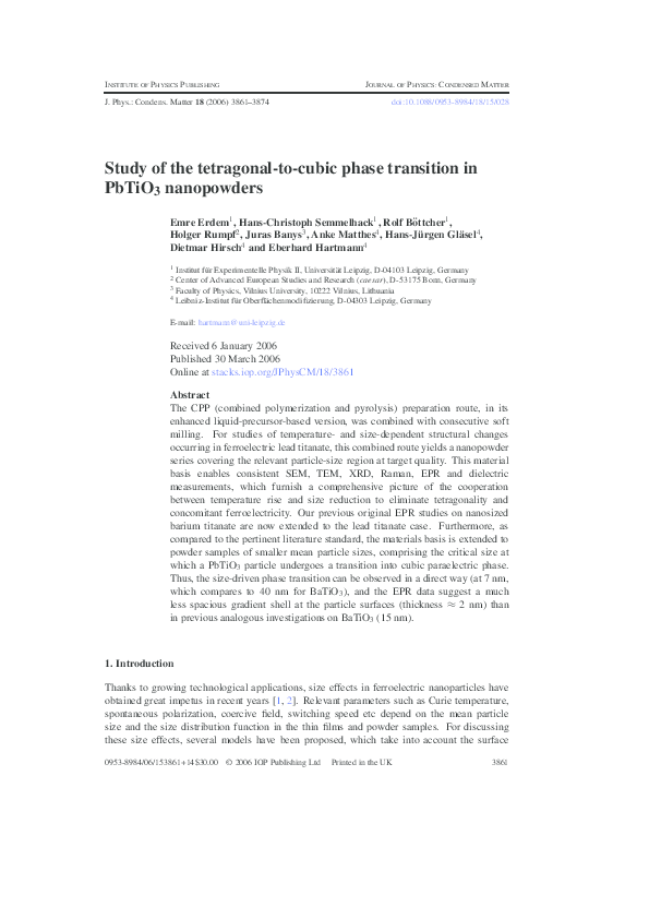 (PDF) Study of the tetragonal-to-cubic phase transition in PbTiO3 ...