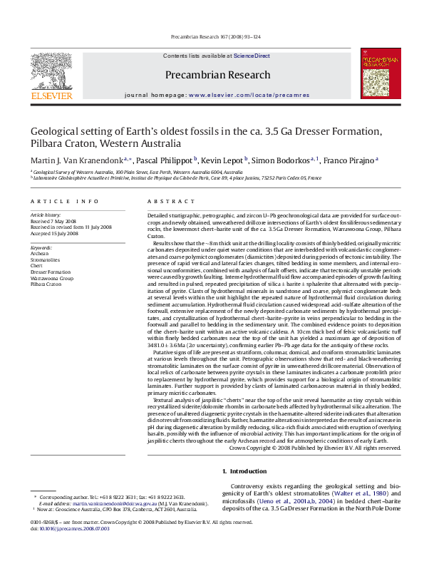 (PDF) Geological setting of Earth's oldest fossils in the ca. 3.5 Ga ...