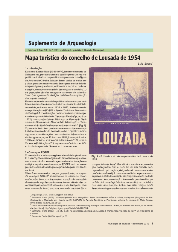 (PDF) Mapa turístico do concelho de Lousada de 1954