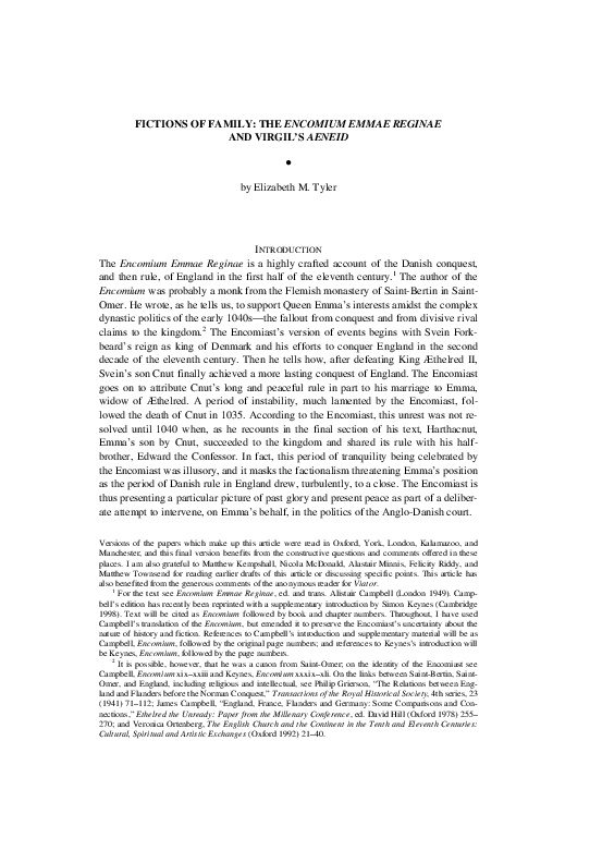 (PDF) Fictions of Family: The Encomium Emmae Reginae and Virgil's ...