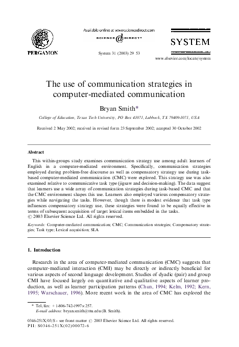 (PDF) Smith, B. (2003). The Use of Communication Strategies in Computer-Mediated Communication ...