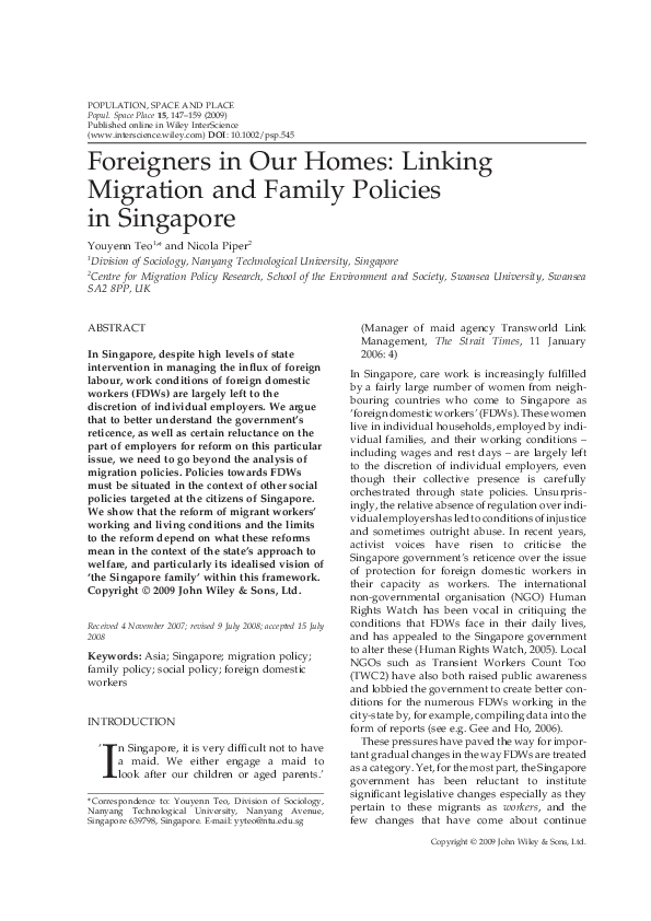 (PDF) Teo, Youyenn and Nicola Piper. 2009. "Foreigners in Our Homes ...