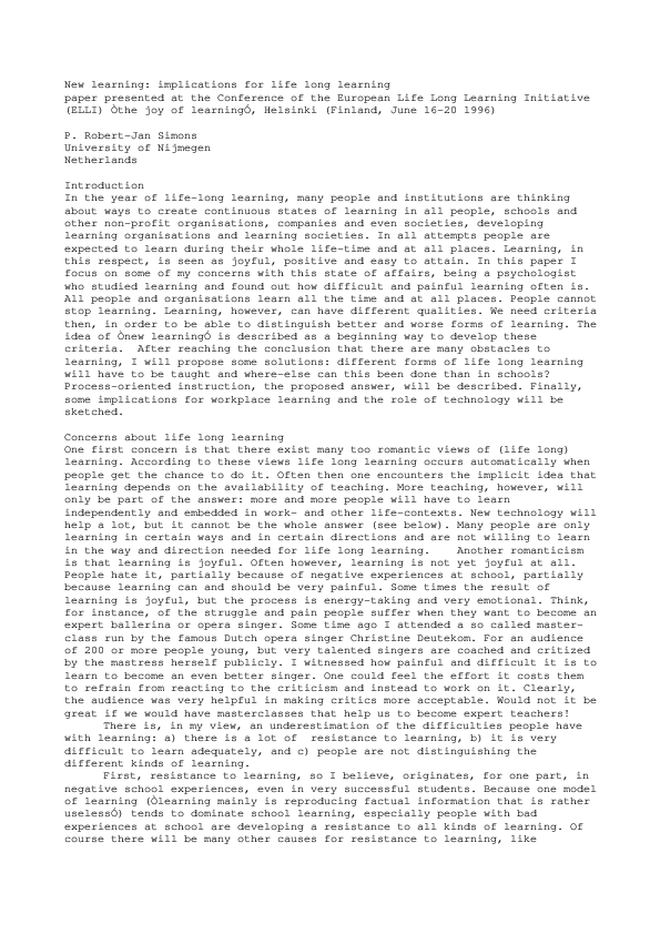 (PDF) New learning: implications for life long learning paper presented ...