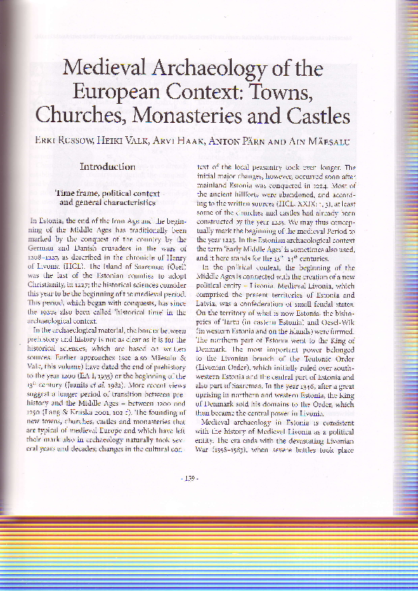 Medieval Archaeology of the European context: Towns, Churches ...