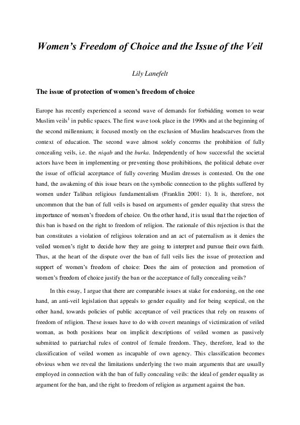 (PDF) Women’s Freedom of Choice and the Issue of the Veil