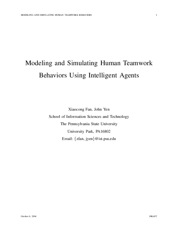 (PDF) Modeling and simulating human teamwork behaviors using intelligent agents