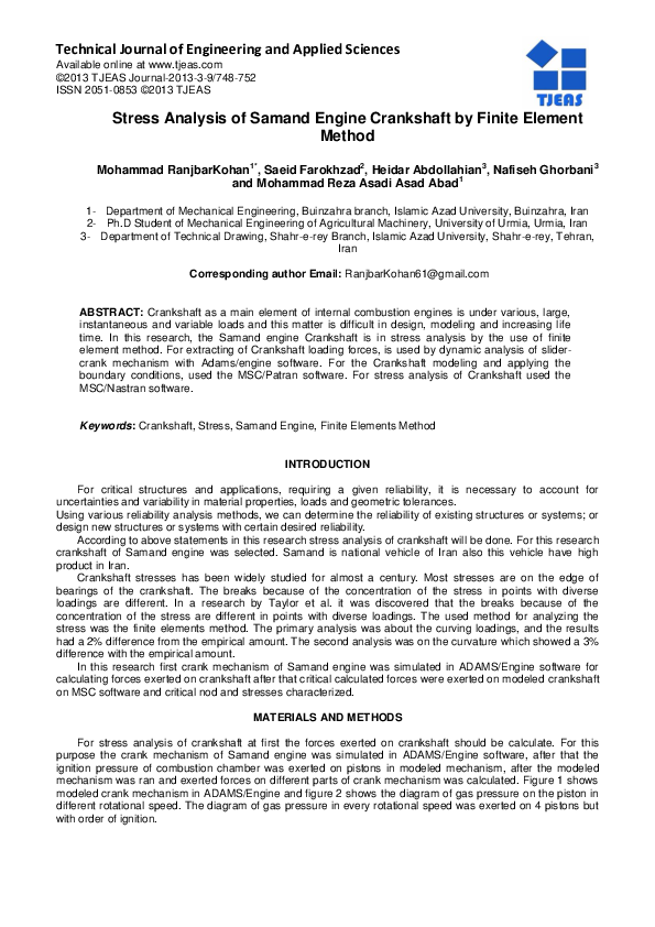 (PDF) Stress Analysis of Samand Engine Crankshaft by Finite Element Method