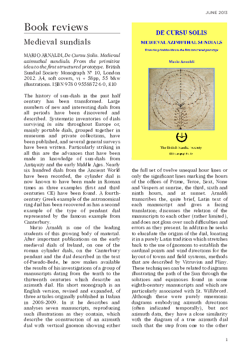 (PDF) DE CURSU SOLIS - Medieval Azimuthal Sundials. From the primitive ...