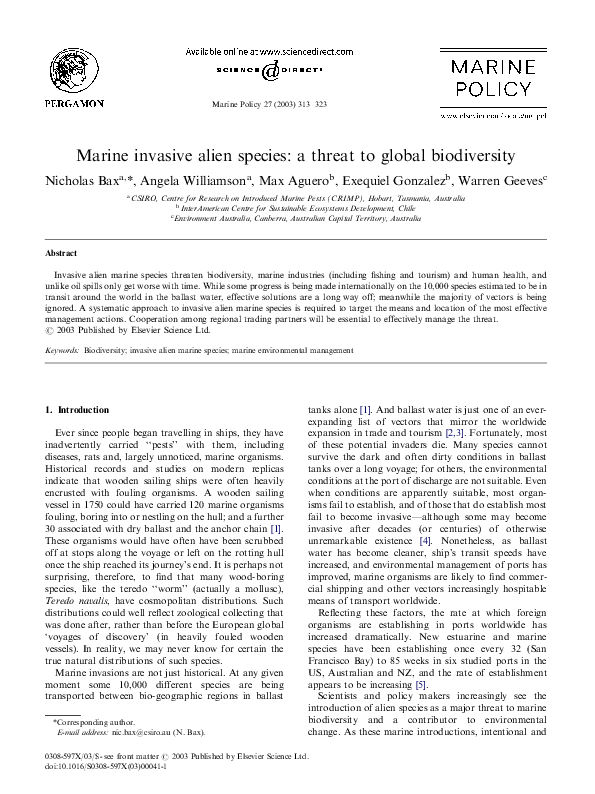 (PDF) Marine invasive alien species: a threat to global biodiversity