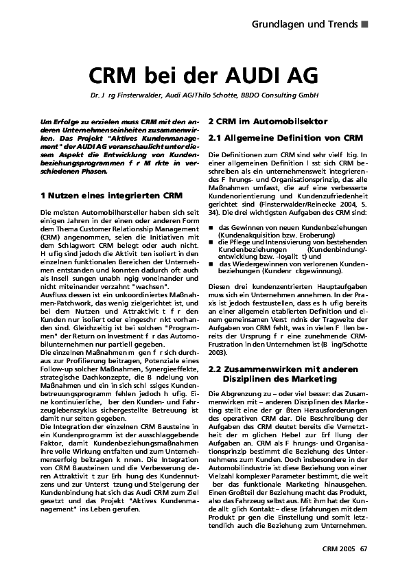 (PDF) CRM bei der AUDI AG: Das Projekt Aktives Kundenmanagement