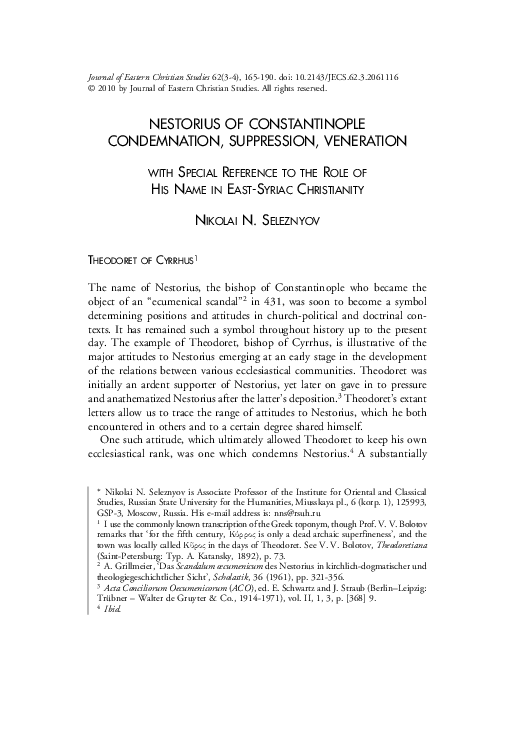 (PDF) Nestorius of Constantinople: Condemnation, Suppression ...